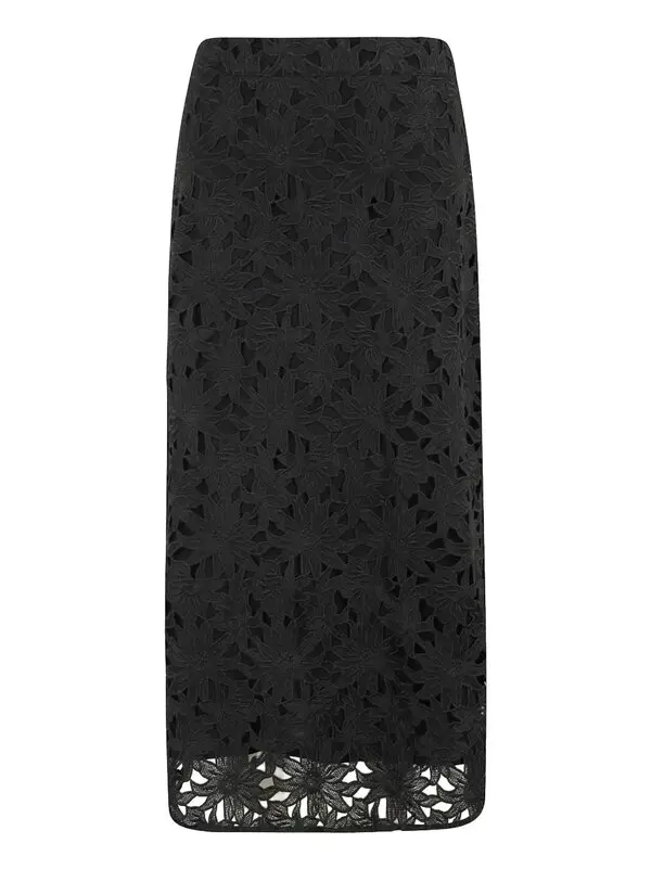 Farm Rio Floral Lace Midi Skirt - Black