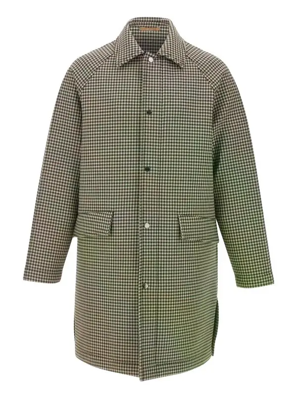 PAOLO PECORA Micro-check Shirt-collar Coat - Brown