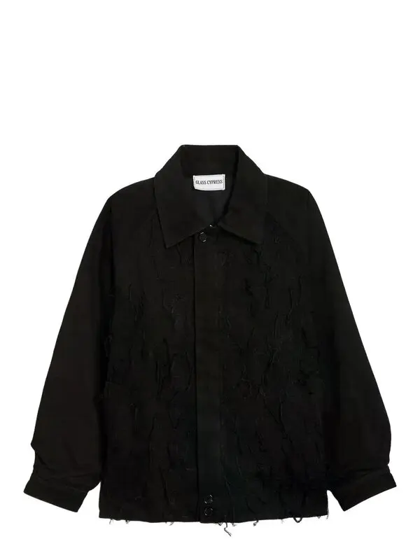 GLASS CYPRESS Frayed Denim Jacket - Black