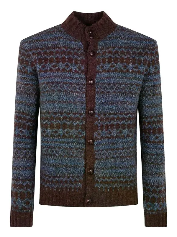 BALLANTYNE Fair-isle Jacquard Knit Cardigan - Brown