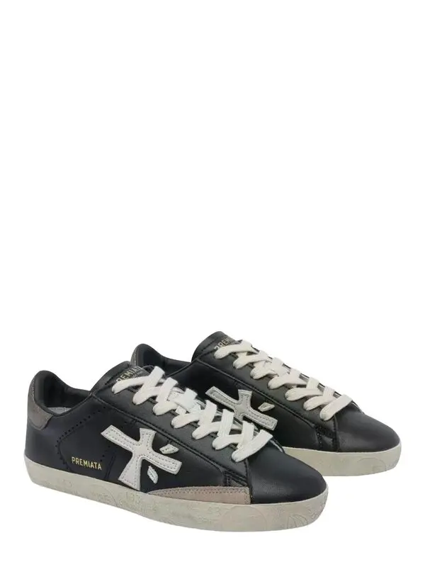 Premiata Logo-detail Round-toe Sneakers - Black