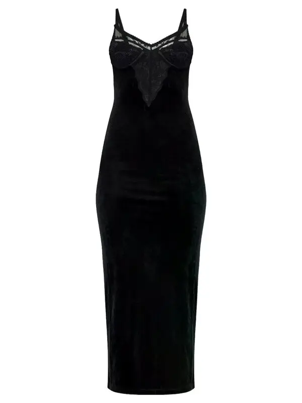 SELF-PORTRAIT Lace Velvet Midi Dress - Black