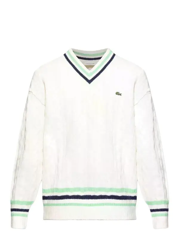 Lacoste V-neck Cable-knit Jumper - White