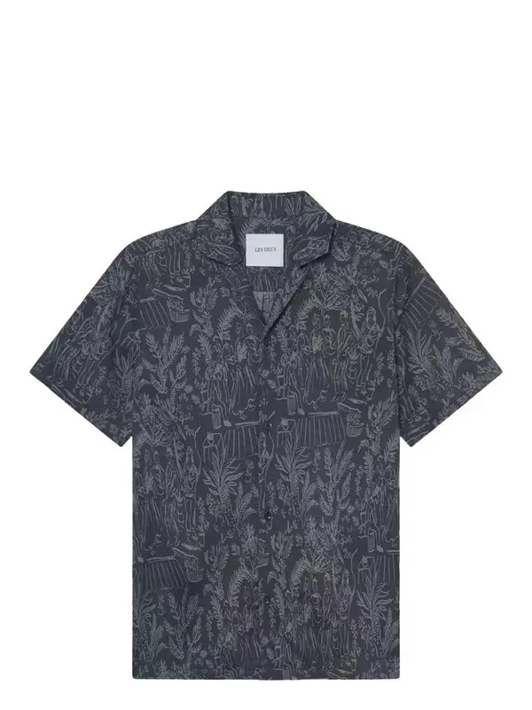 LES DEUX Revere-collar Print Shirt - Grey
