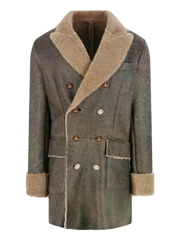 VIVIENNE WESTWOOD Double-breasted Shearling Coat - Brown