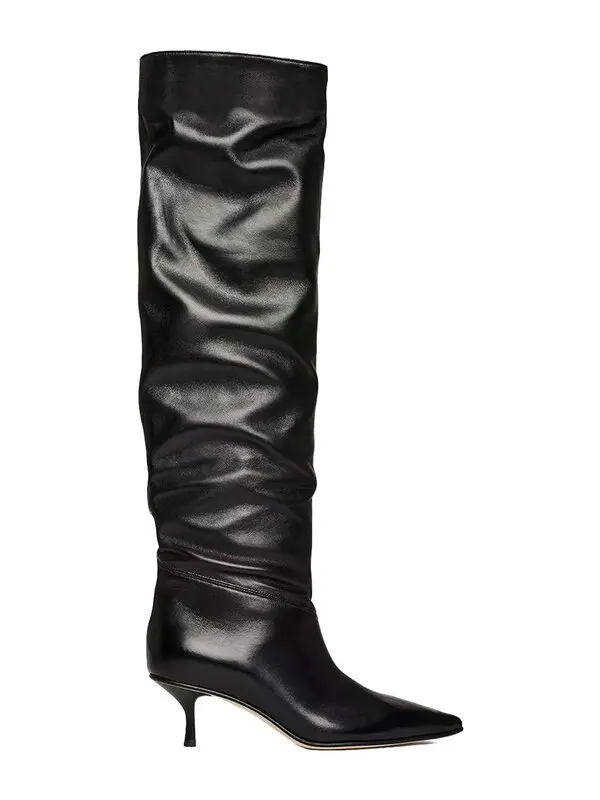 SCAROSSO Barbara Pointed-toe Ruched Boots - Black