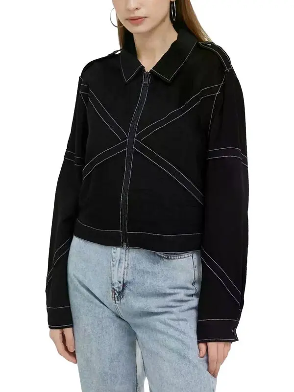 Dkny Contrast-stitch Cropped Jacket - Black