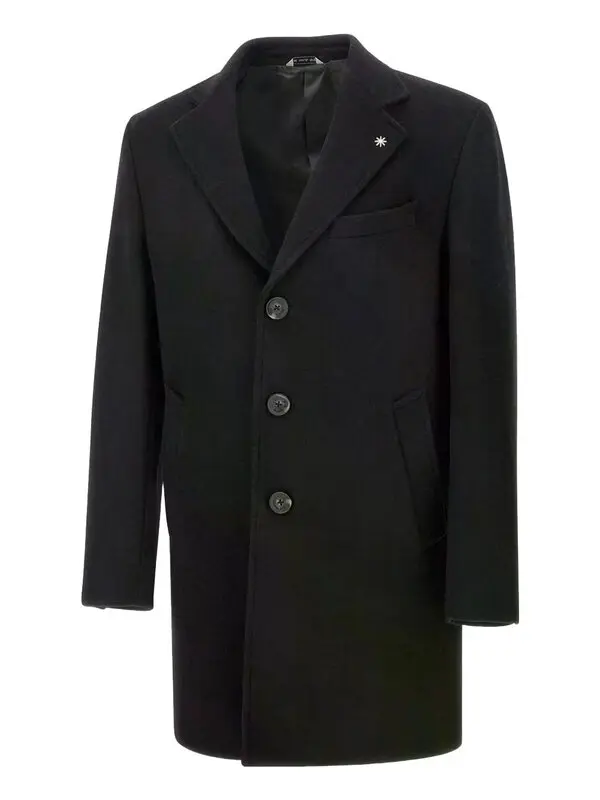 MANUEL RITZ Notched-lapel Pin-detail Coat - Black