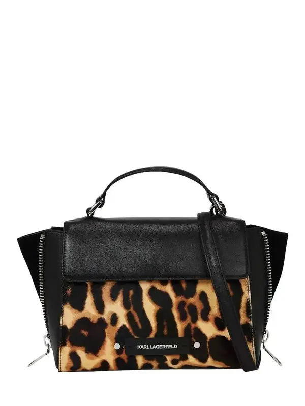 Karl Lagerfeld K/hardware Leopard Top Handle Bag - Black
