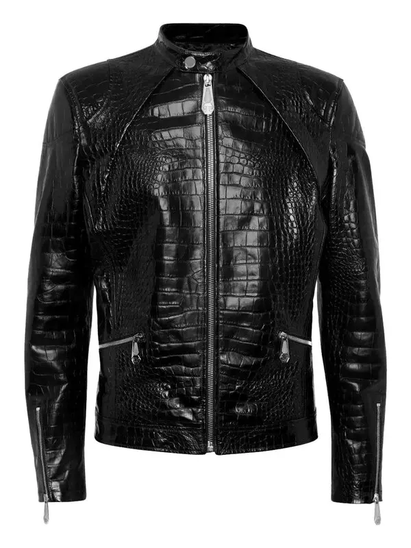 Philipp Plein Crocodile-embossed Leather Biker Jacket - Black