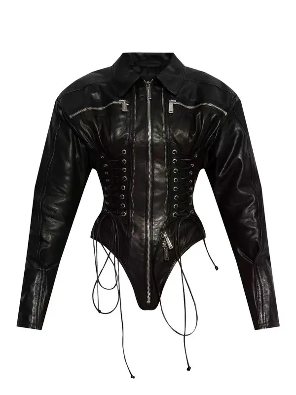 Dsquared2 Leather Lace-up Bodysuit Jacket - Black