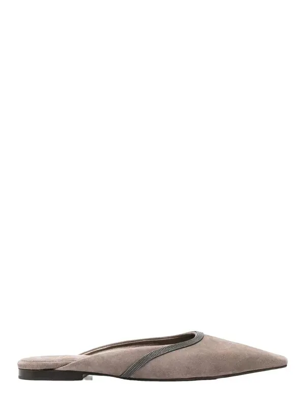 Brunello Cucinelli Monili-chain Suede Mules - Brown