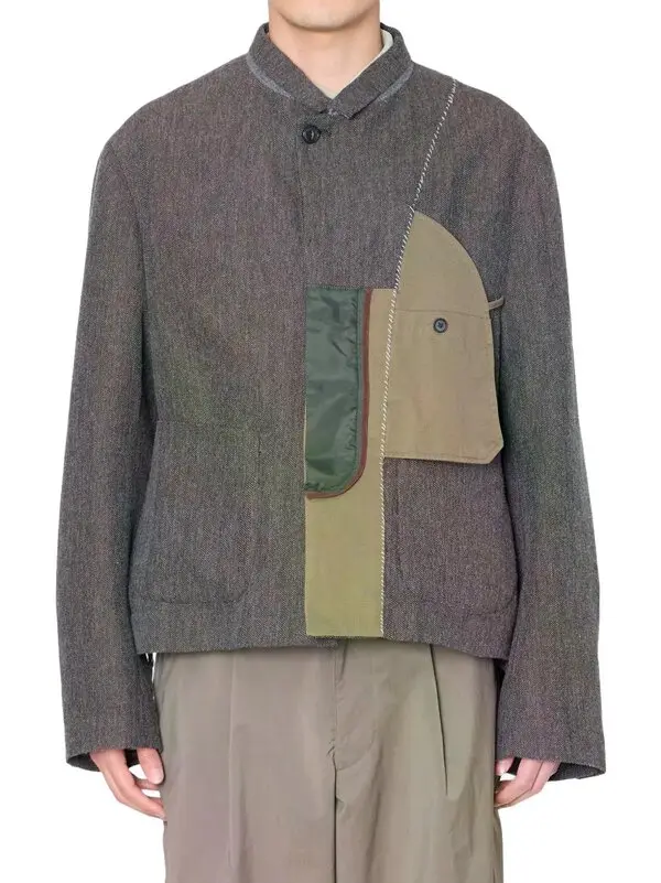 Kolor Herringbone Panelled Jacket - Grey