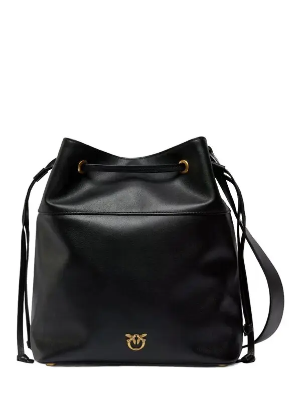 Pinko Drawstring Leather Bucket Bag - Black