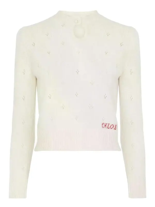 Chloé Pointelle Embroidered Sweater - Neutrals