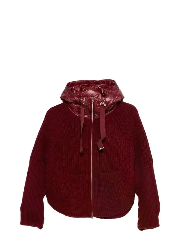 Herno Ribbed Knit Hooded Jacket - Red