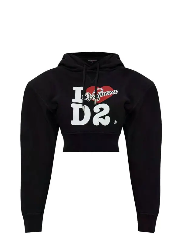 Dsquared2 Graphic Print Cropped Hoodie - Black