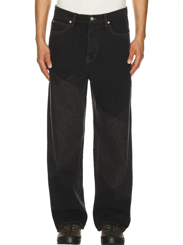 PLEASURES Grid Embroidered Baggy Jeans - Black