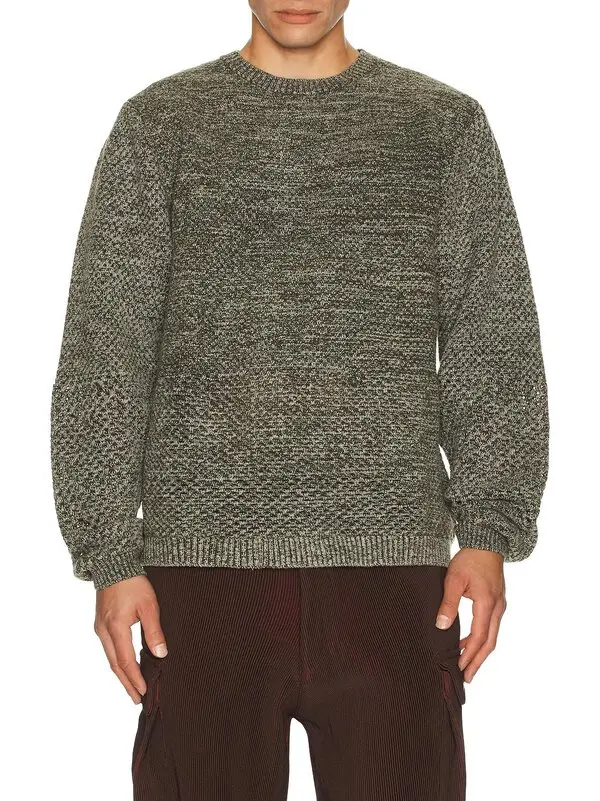 ISA BOULDER Solid Crochet Crewneck Sweater - Moss Grey