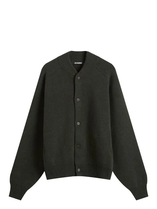 Jacquemus Wool Cashmere Knitted Bomber Jacket - Dark Khaki