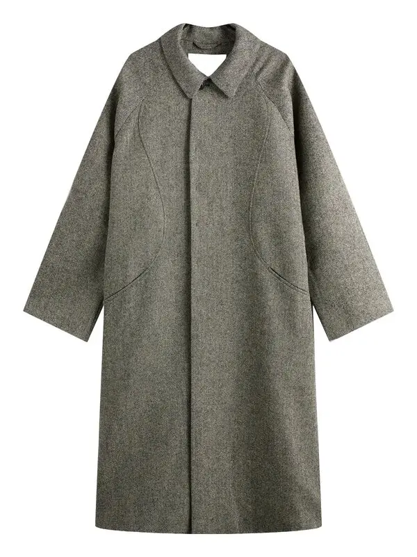 SAGE NATION Takeshi Overcoat - Black And White Herringbone