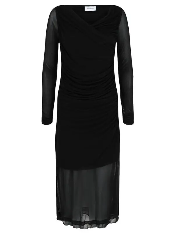 FERRAGAMO Ruched Long Sleeve Mini Dress - Black