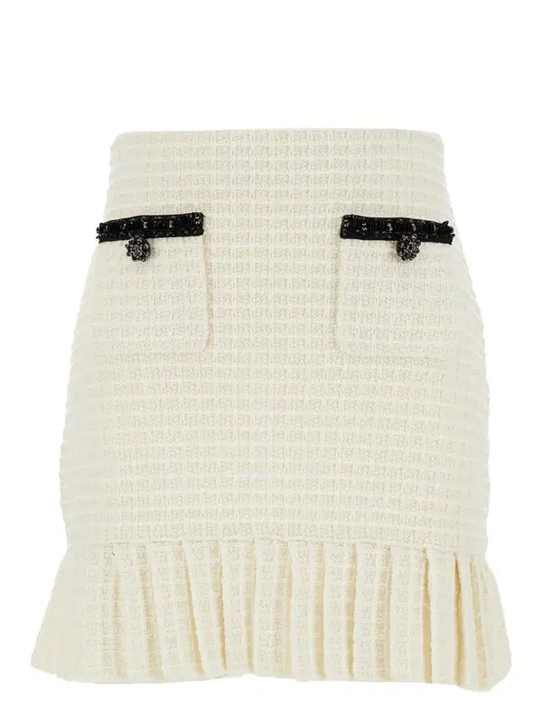 SELF-PORTRAIT Structured Knit Mini Skirt - Beige