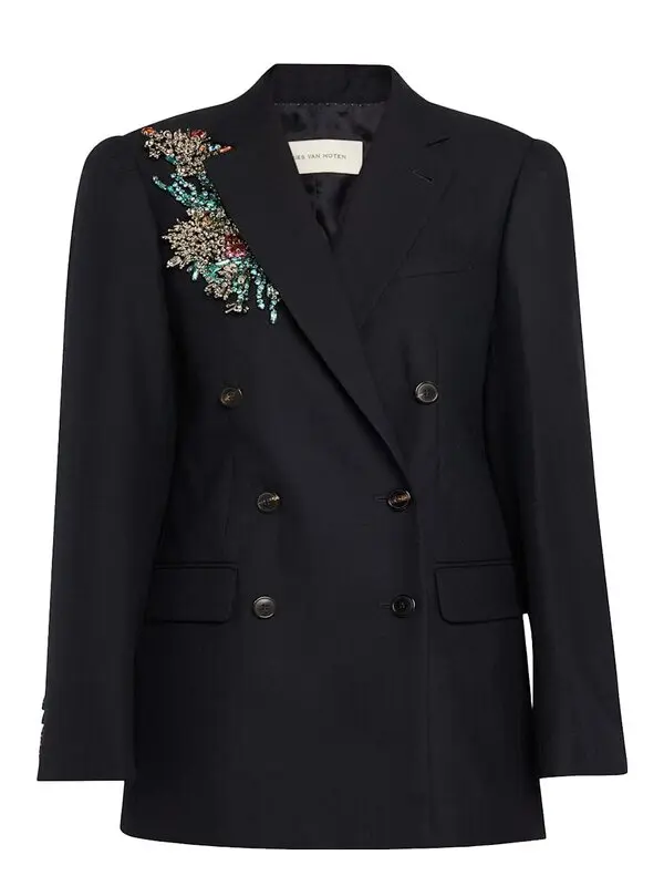 Dries Van Noten Bafy Embellished Double-breasted Blazer - Navy