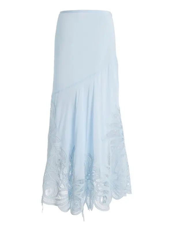 Ulla Johnson Oona Embroidered Silk Crepe De Chine Midi Skirt - Light Blue