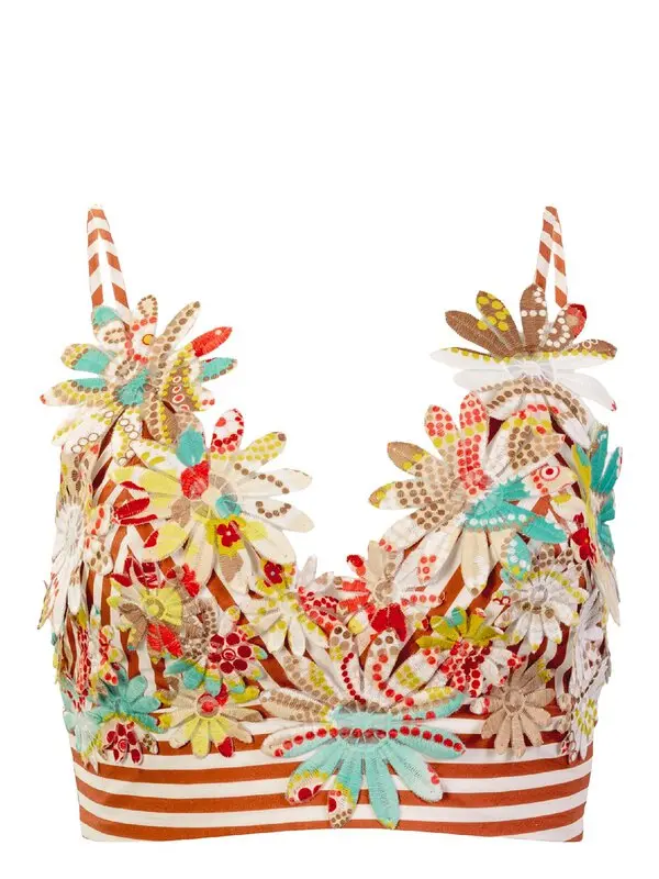 Silvia Tcherassi Ibbie Floral-embellished Cotton Crop Top - Multi