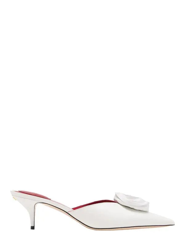 Valentino Garavani Drip Rose Leather Heeled Mules - White