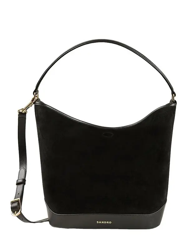Sandro Soft Suede Shopping Bag - Black