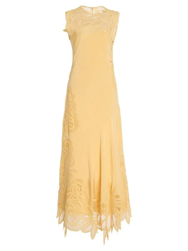 Ulla Johnson Idra Embroidered Silk Crepe De Chine Maxi Dress - Yellow