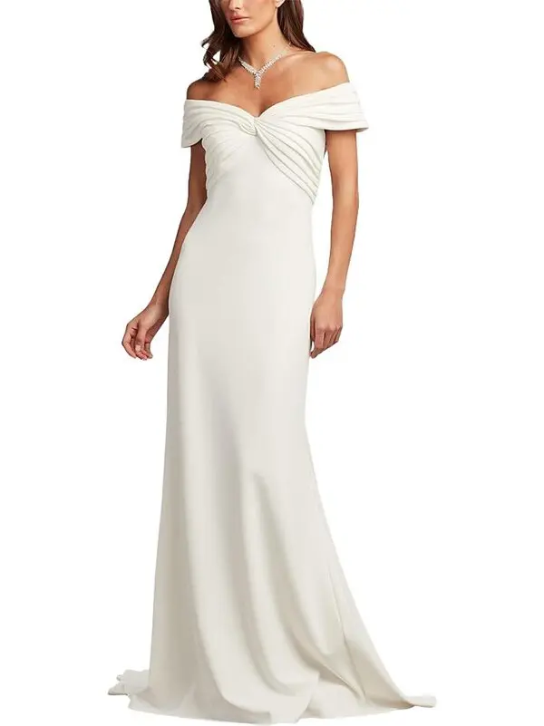 Tadashi Shoji Winslow Pleated V-back Gown - Ivory