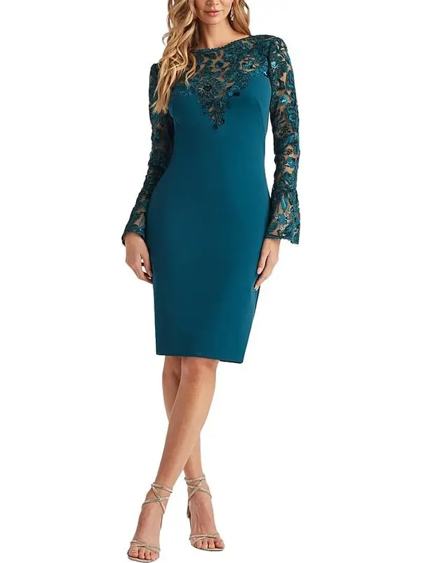 Tadashi Shoji Lou Embroidered Crepe Bell Sleeve Dress - Blue