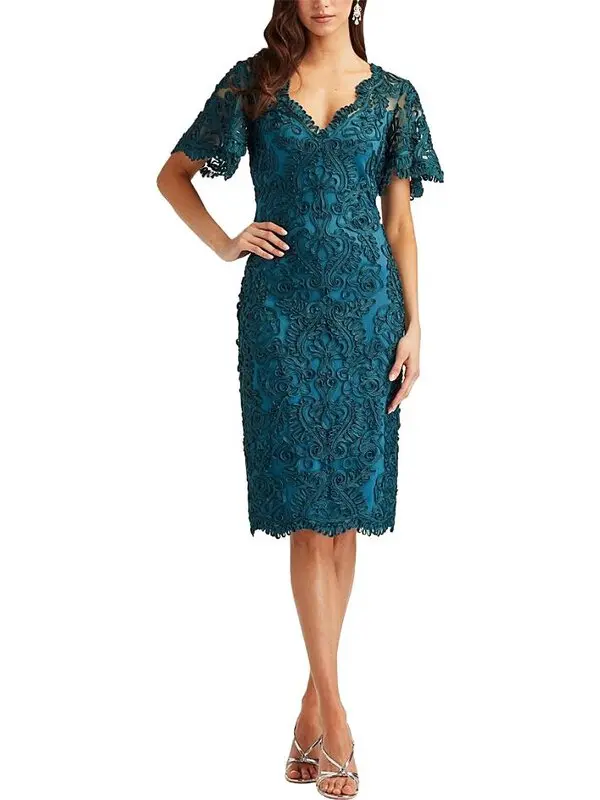 Tadashi Shoji Arnett Embroidered Flutter Sleeve Dress - Blue