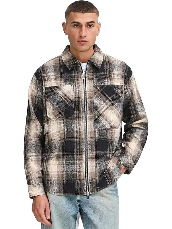 SOLID Rikki Plaid Zip Shirt - Slate Black