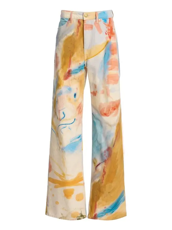 Ulla Johnson Willow Printed Denim Wide-leg Jeans - Multi