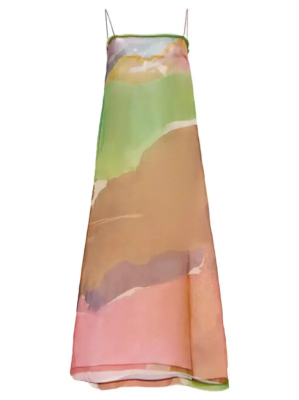 Ulla Johnson Landscape Printed Silk Chiffon Midi Dress - Multi