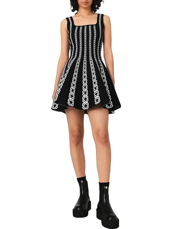 Maje Russel Jacquard Mini Dress - White / Black