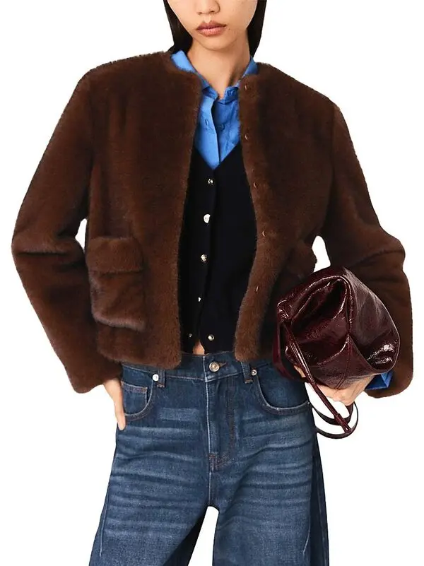 Maje Short Faux Fur Coat - Brown