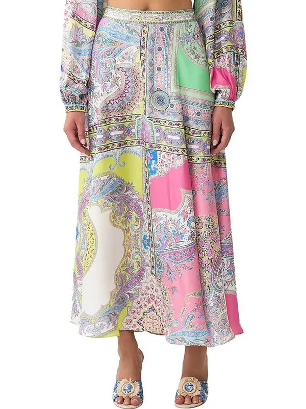Camilla Paneled Flared Long Silk Skirt - Magic Carpet Ride