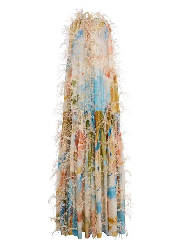 Ulla Johnson Gossamer Feathered Silk Gown - Multi