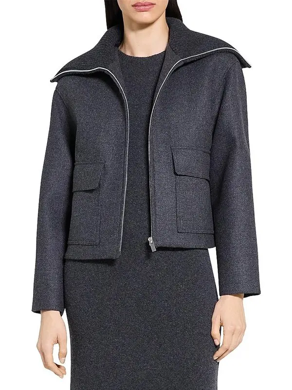 Theory Cozy Collar Jacket - New Charcoal Melange