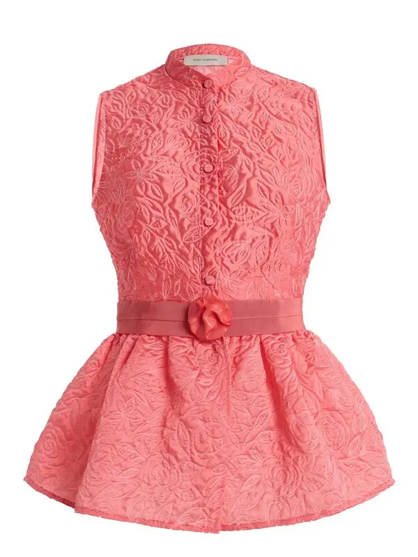 Silvia Tcherassi Colony Brocade Peplum Top - Pink