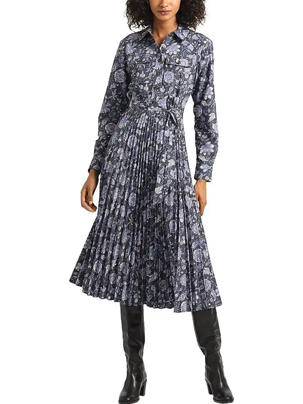 Derek Lam 10 Crosby Kenza Pleated Midi Dress - Batik Navy Floral