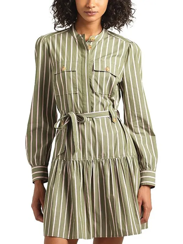 Derek Lam 10 Crosby Kayla Mini Shirt Dress - Fatigue Multi Stripe
