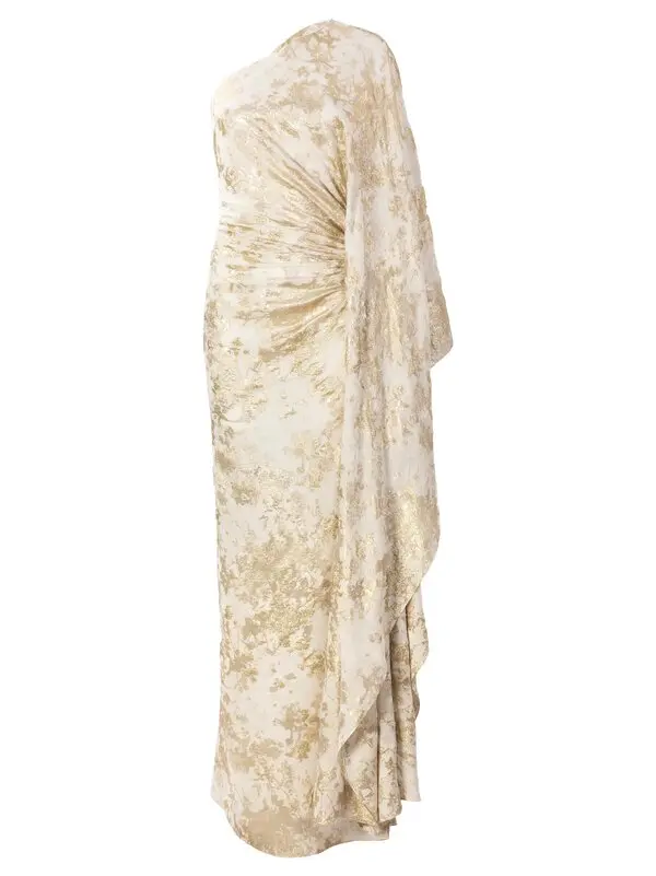 Silvia Tcherassi Afrodita Metallic Silk Jacquard Maxi Dress - Gold