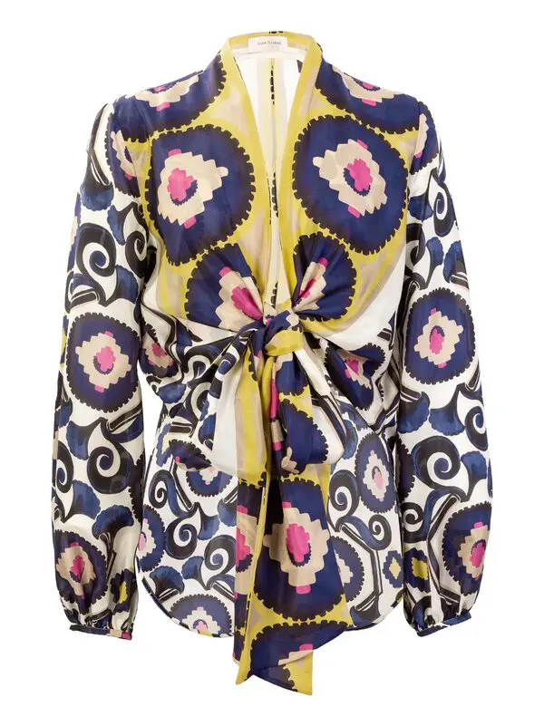 Silvia Tcherassi Tie-detailed Silk Top - Multi