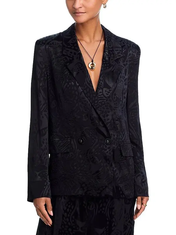 Farm Rio Leopard Jacquard Blazer - Black
